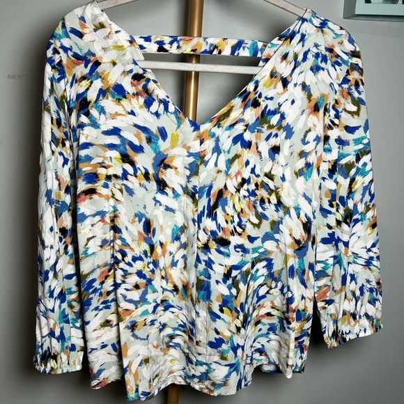 Liverpool | Tops | Liverpool White And Blue Asymmetrical Blouse | Poshmark